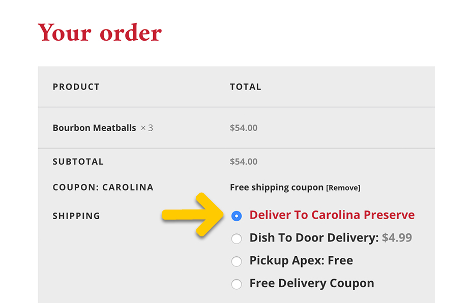 select deliver to carolina preserve shipping option | Donovan's Dish